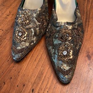 Drama | Shoes | Drama Unique Embroidered Gold Green Beaded Mule Slip On ...